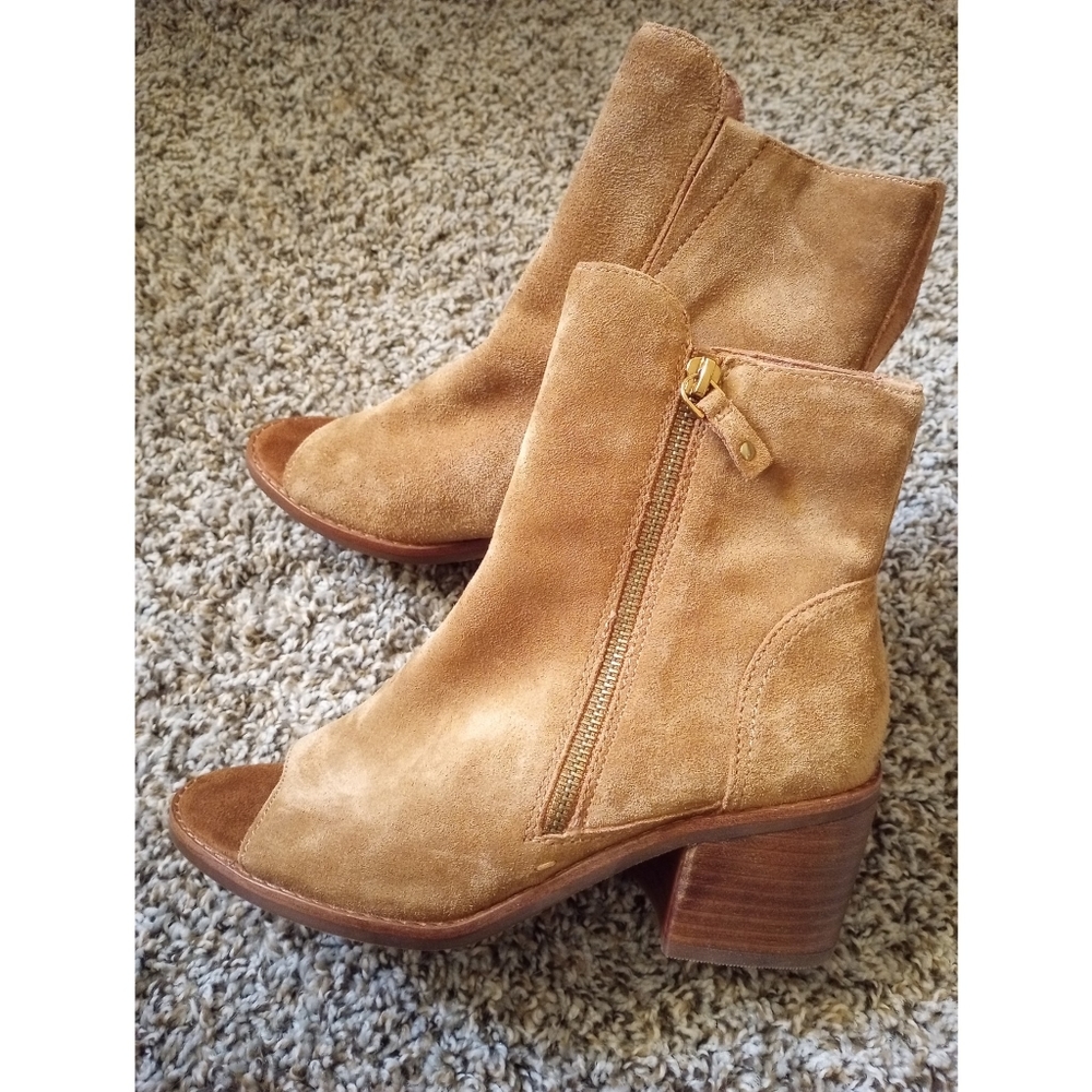 Nicole Tan Leather Peep Toe Boots - Gem